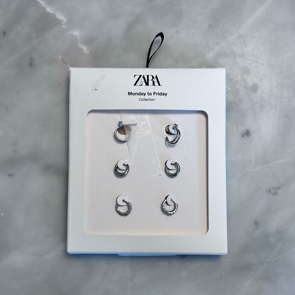 Zara | Jewelry | Zara Monday To Friday Collection Silver Hoop Earrings ...
